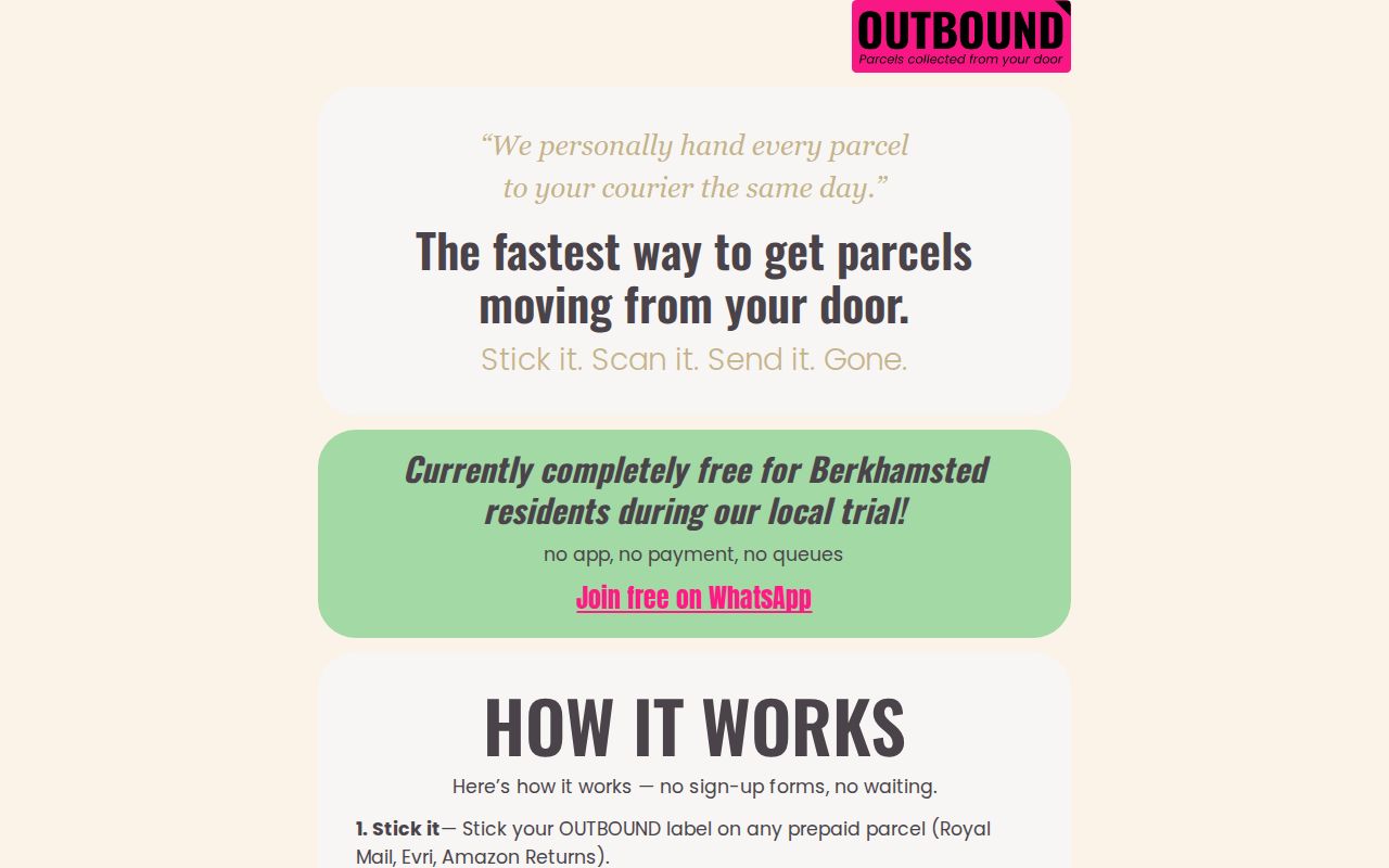 Free Parcel Collection in Berkhamsted | OUTBOUND Trial